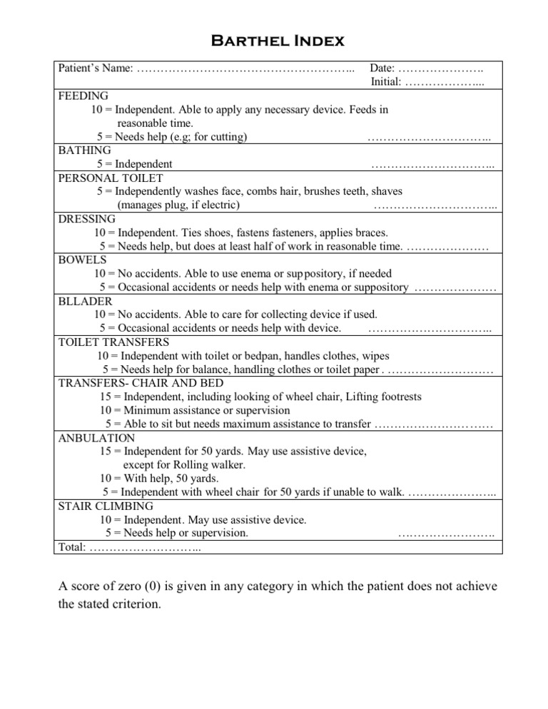 Barthel Index Overview and Forms | PDF