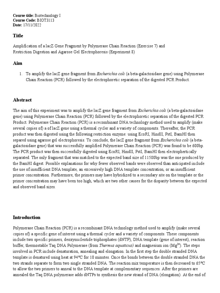 BIOT3113 Exp 7 M8 | PDF