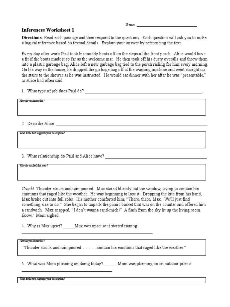 Inferences Worksheet 1 | PDF