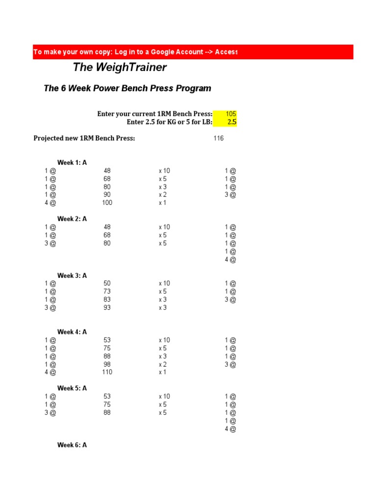 6-Week Power Bench Press Program | PDF