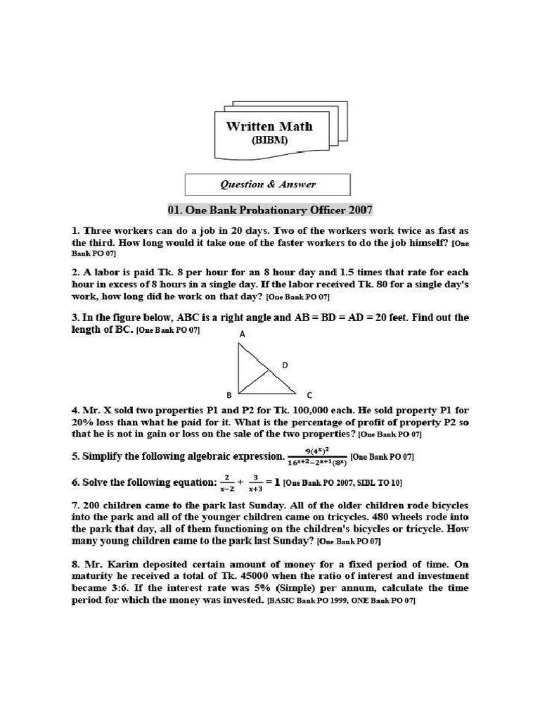 BIBM - Previous All Written Math Solution | PDF