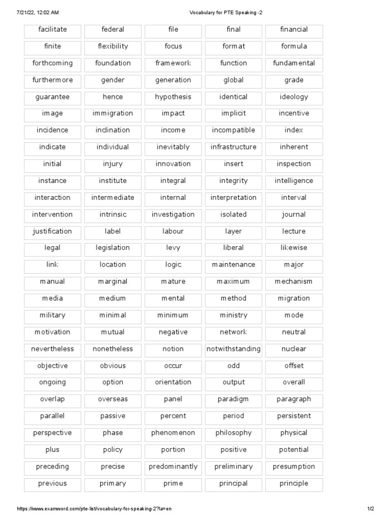 Vocabulary For PTE Speaking | PDF