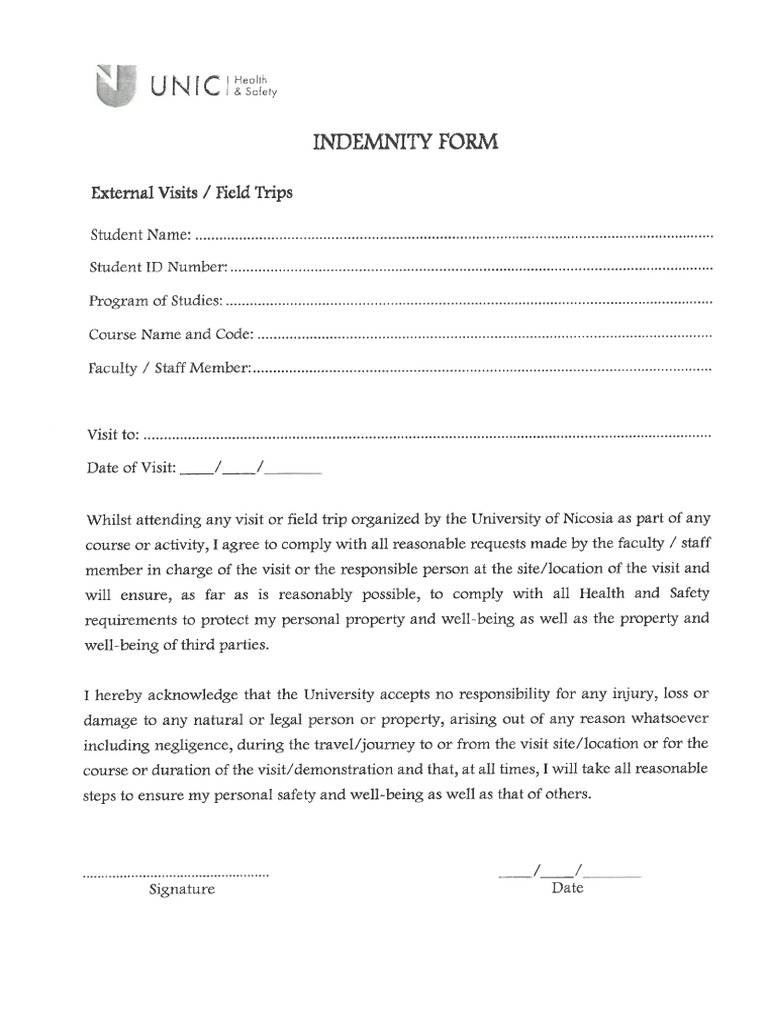 Indemnity Form | PDF