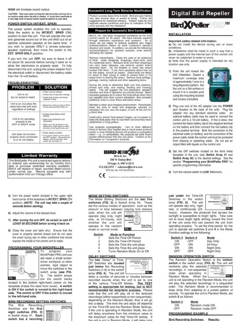 BirdXPeller Pro 1 Instructions | PDF