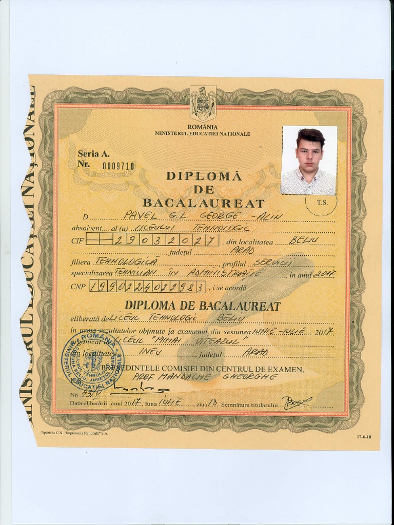 Diploma Bacalaureat Pavel George Alin I MN | PDF