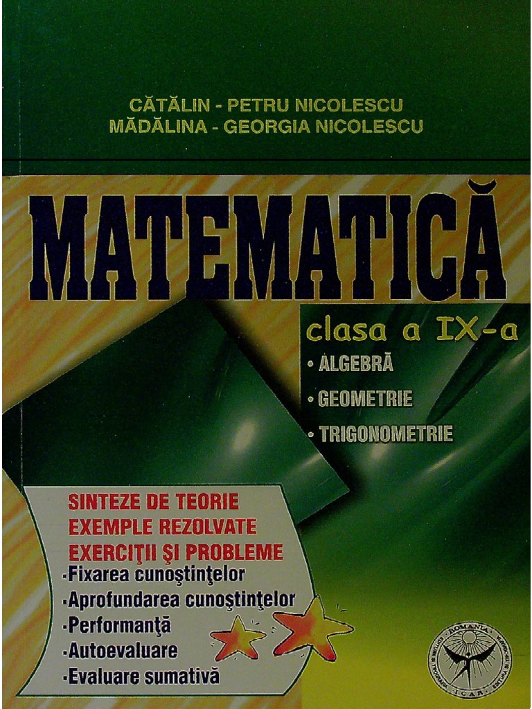 Catalin Petru Nicolescu Matematica. Clasa 09 Ediția A Patra | PDF