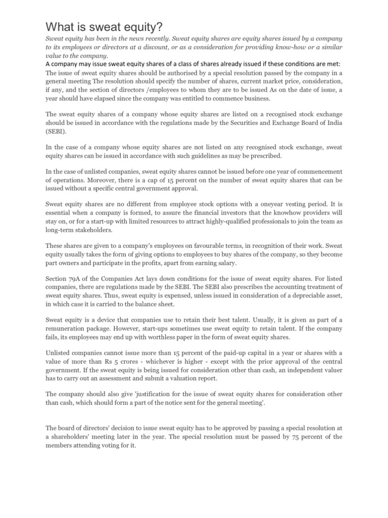What Is Sweat Equity | Download Free PDF | Stocks | Board Of Directors