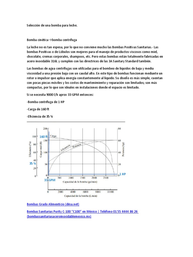 Selección de Una Bomba para Leche | PDF