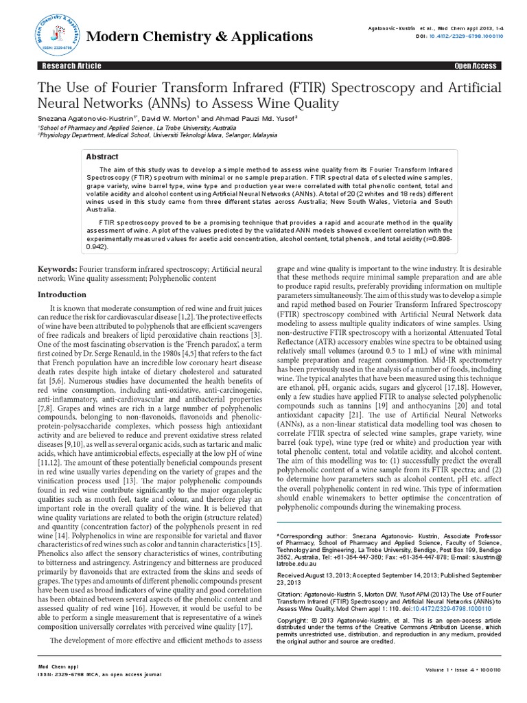 The Use of Fourier Transform Infrared Ftir Spectroscopy and Artificial Neural Networks Anns To ...