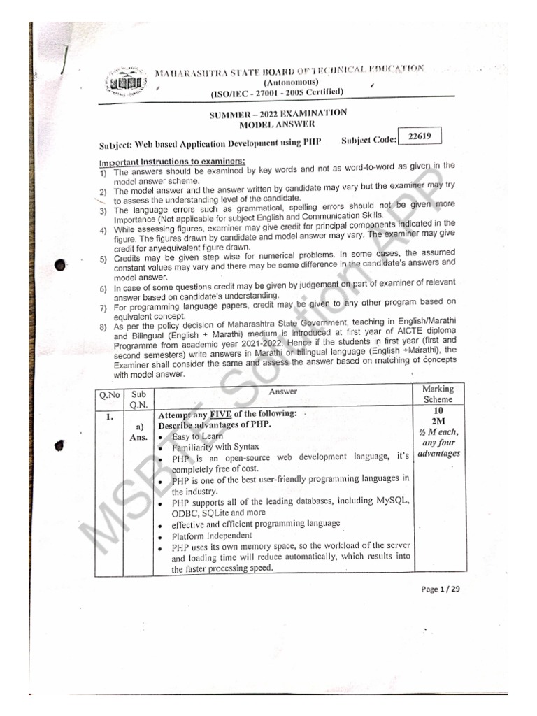 PHP Model Ans S22 | PDF