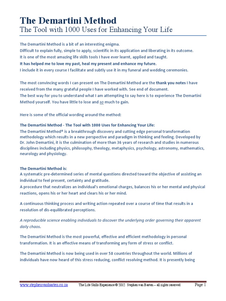 The Demartini Method Info | PDF | Perception | Experience