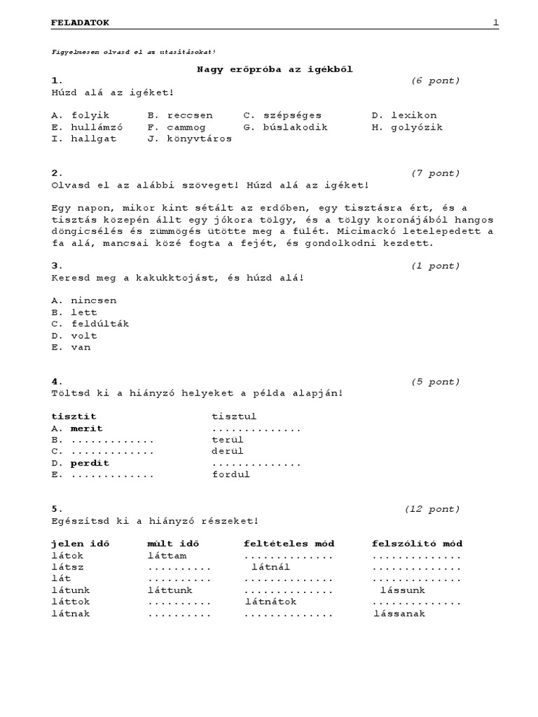 Ige 3 Feladatlap 6 | PDF