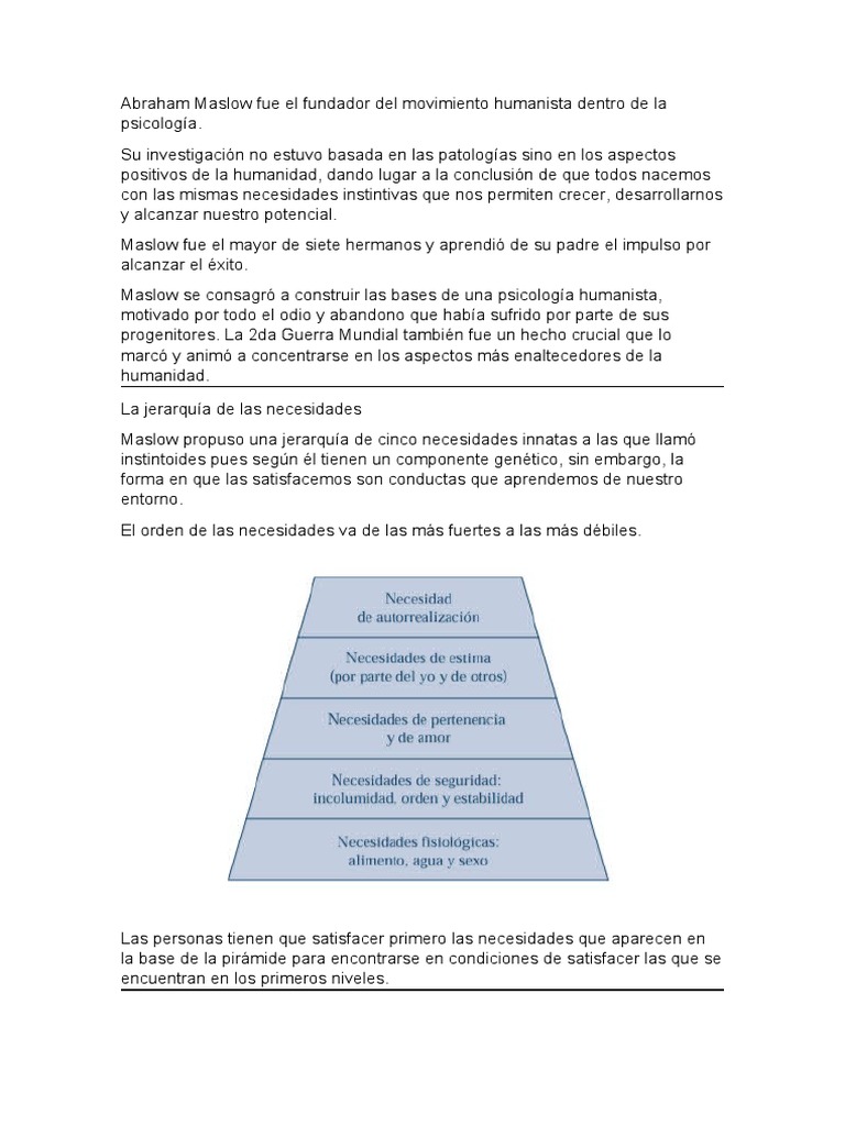 Abraham Maslow Fue El Fundador Del Movimiento Humanista Dentro de La Psicología | PDF ...