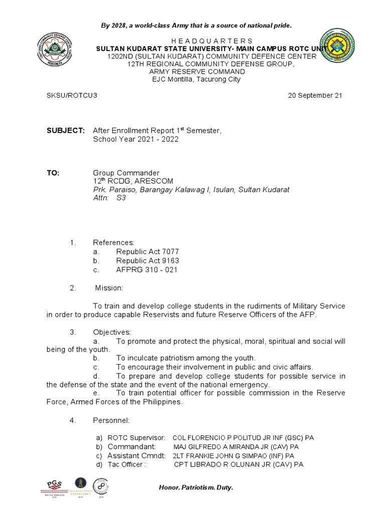 After Enrollment Narrative Report 1st Sem SY 2021-2022 | PDF