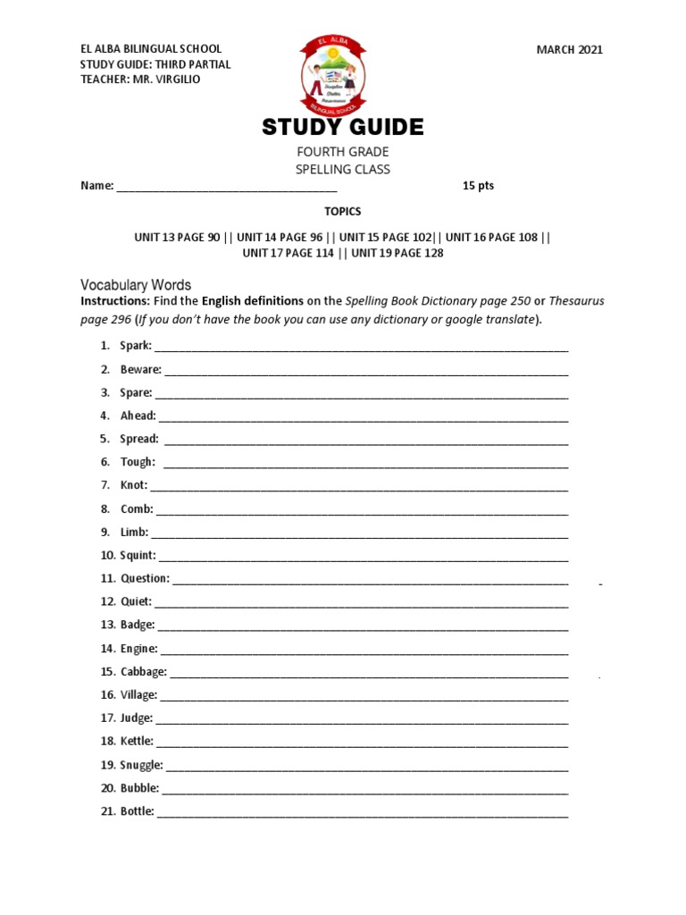 Study Guide Fourth Grade Spelling | PDF | Applied Linguistics | Learning