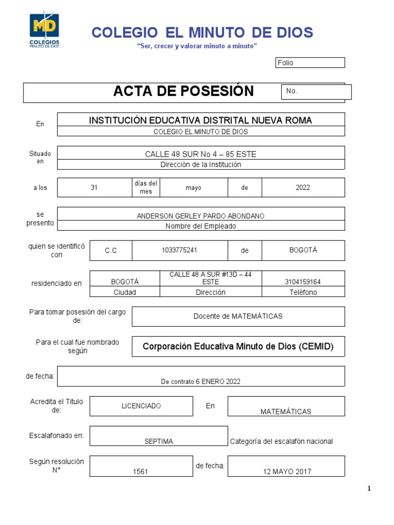 Formato Acta de Posesión | PDF