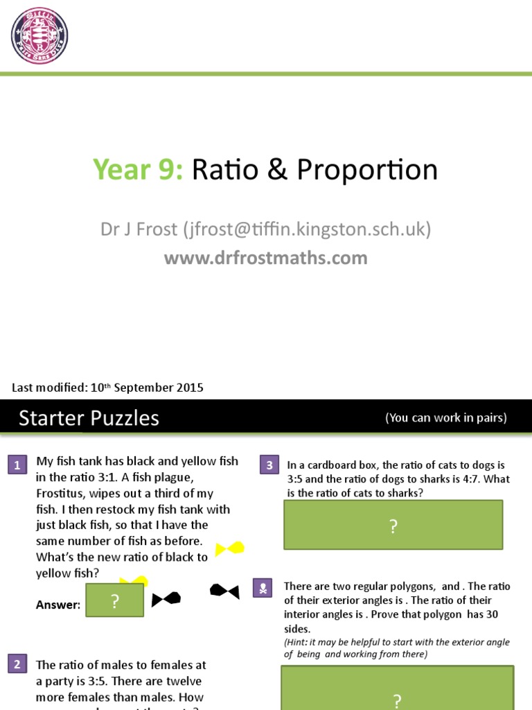 Year 9 Ratio and Proportion Exercises | PDF | Metrology