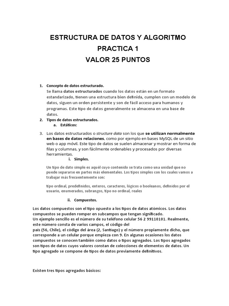 Practica 1 Estructura de Datos | PDF | Estructura de datos de matriz | Puntero (Programación de ...