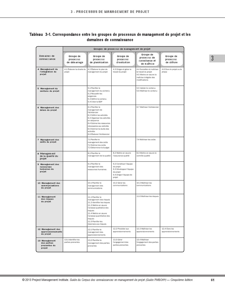 Tableau Processus Gestion Projet PMP | PDF
