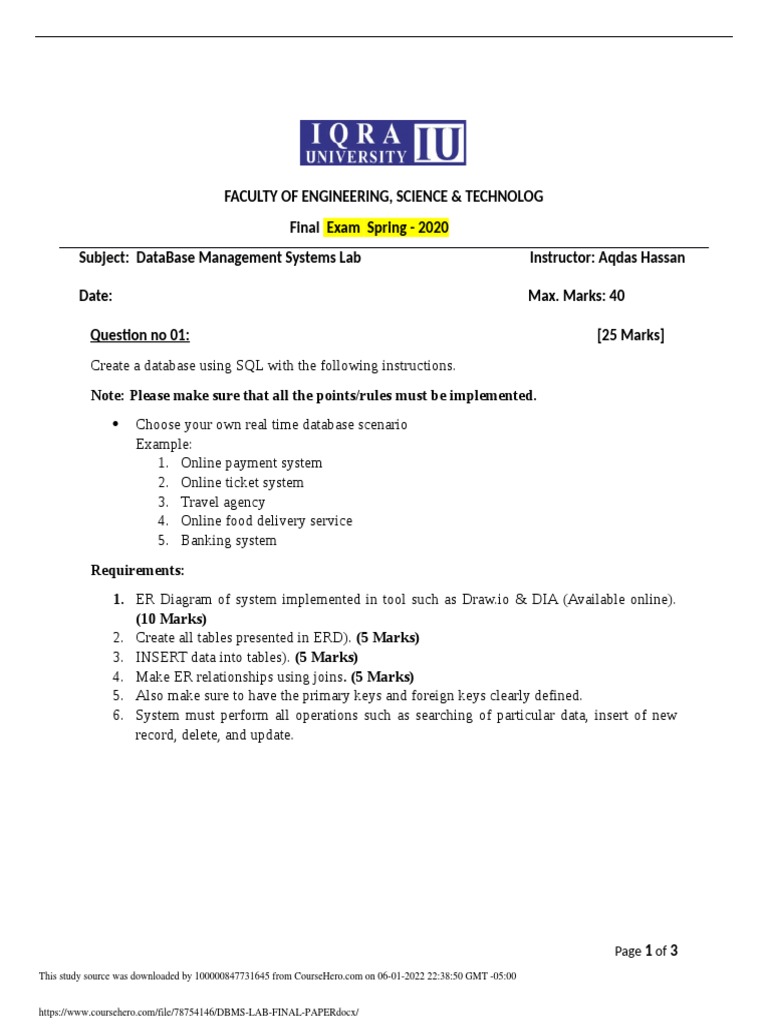Dbms Lab Final Paper Pdf Databases Information Science 