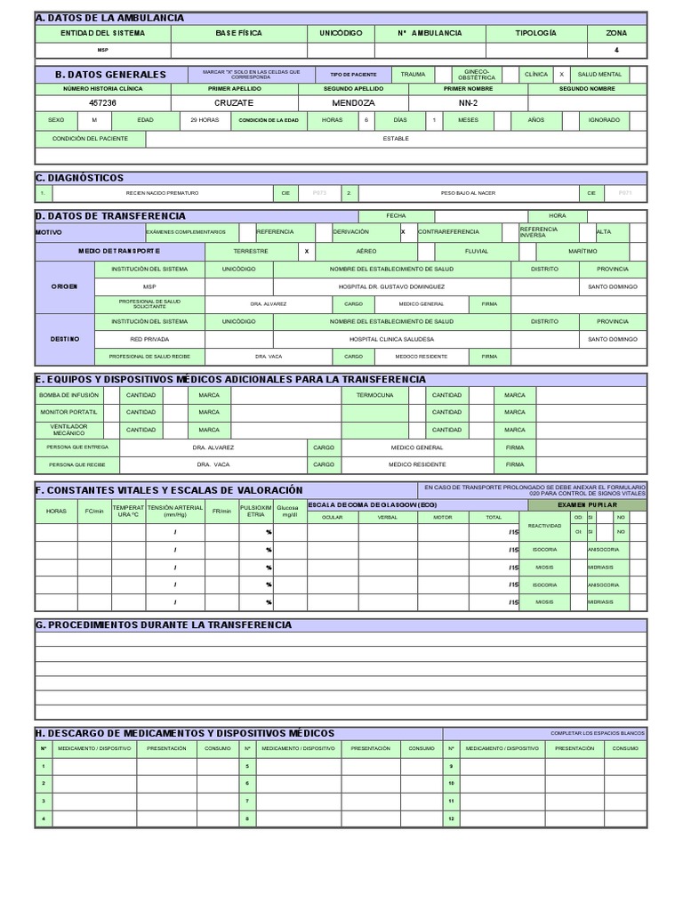 Form 119 - Ecu911 - Ambulancia | PDF | Ambulancia | Hospital