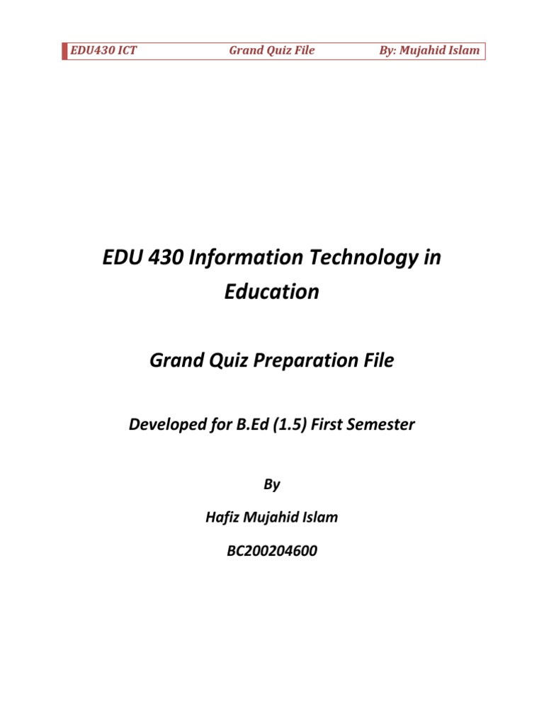 EDU430 ICT Quiz Prep Guide | PDF | World Wide Web | Internet & Web