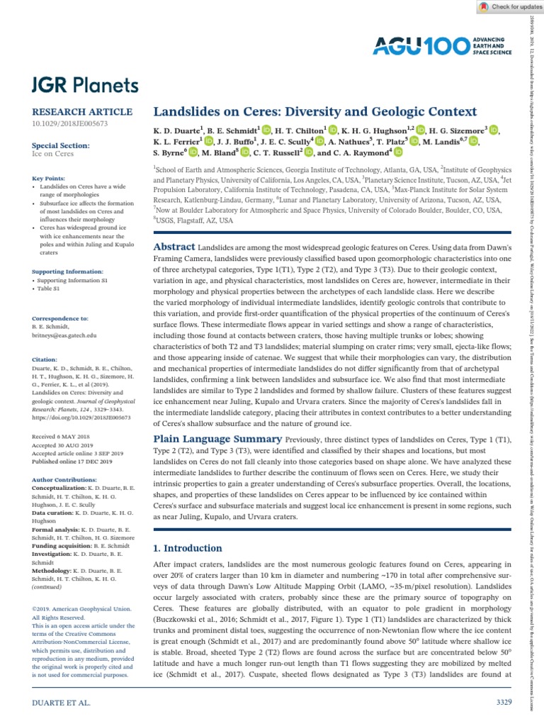 JGR Planets - 2019 - Duarte - Landslides On Ceres Diversity and ...