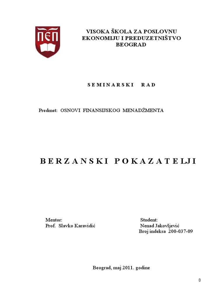 Berzanski Pokazatelji | PDF