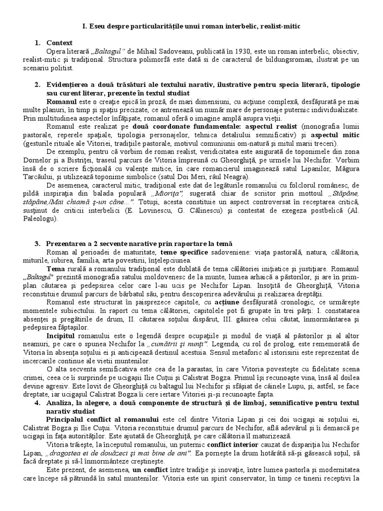 Baltagul Particularitatile Textului | PDF