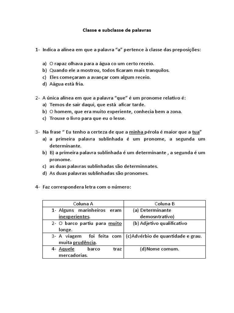 Classes e subclasses de palavras | PDF | Palavra | Pronome