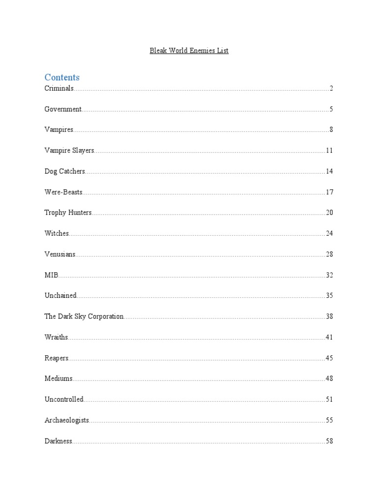 Bleak World Enemies List | PDF