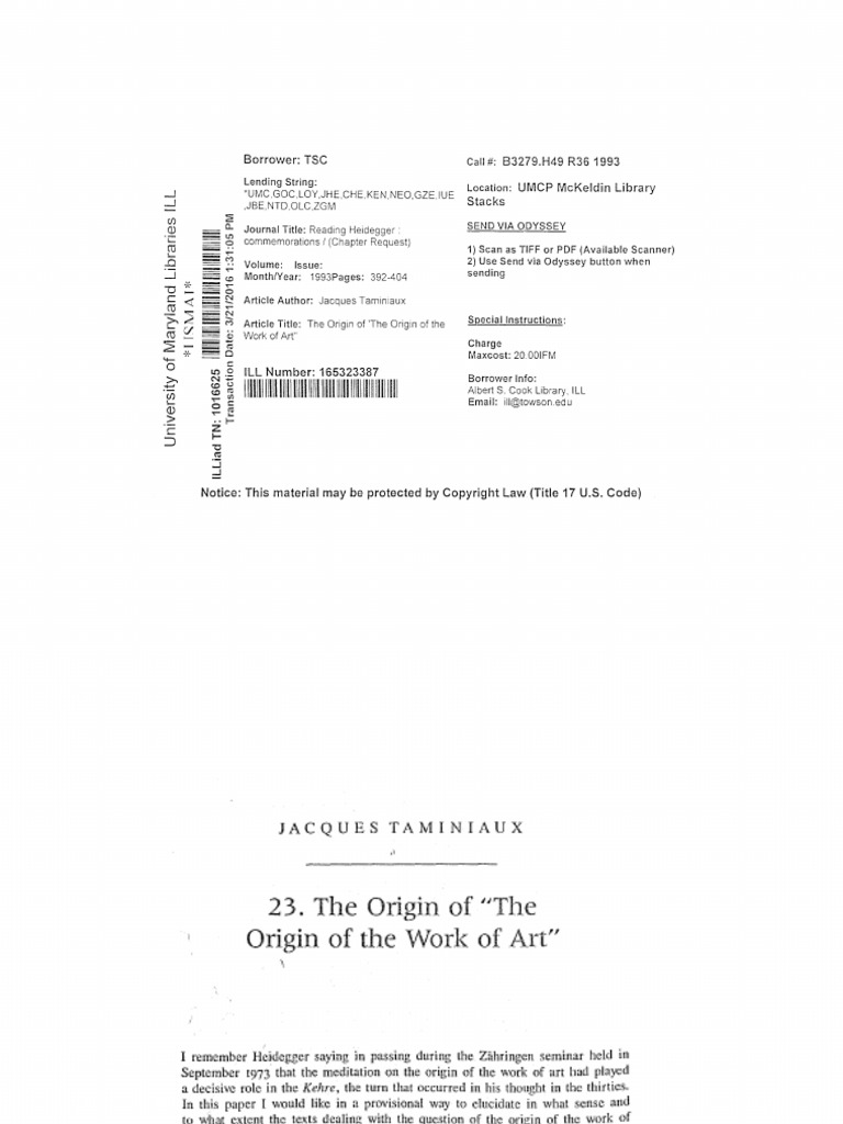 Taminiaux Origin of OWA 1993 | PDF | Martin Heidegger | Ontology