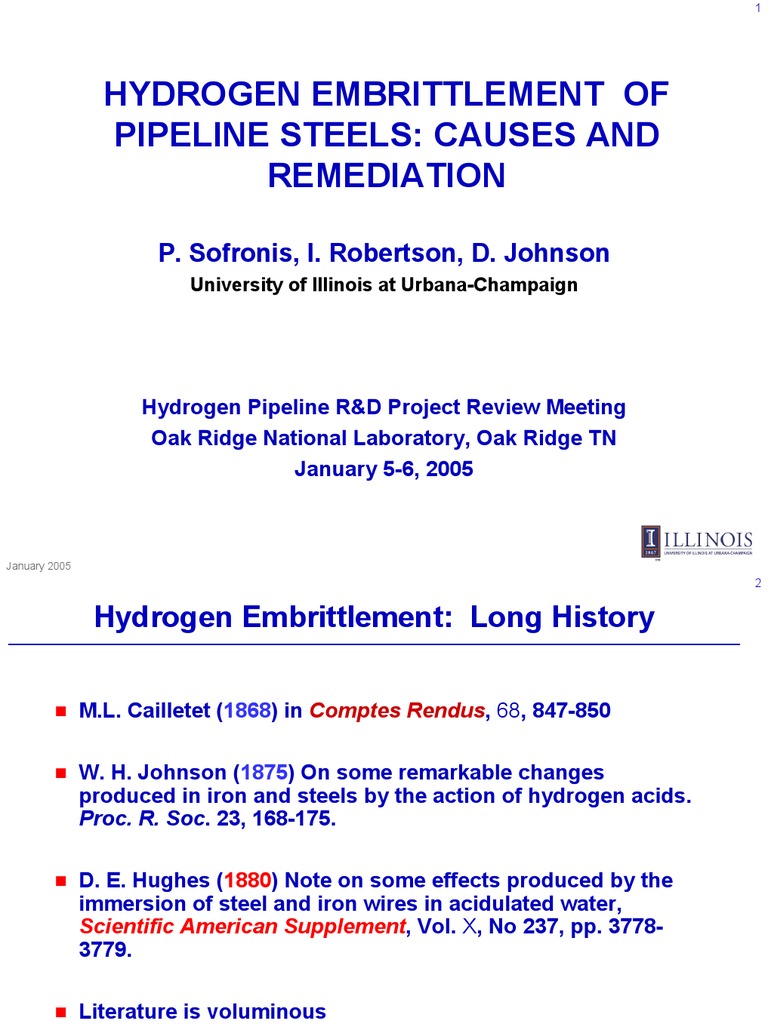 Hydrogen Embrittlement of Pipeline Steels: An Analysis of Causes ...