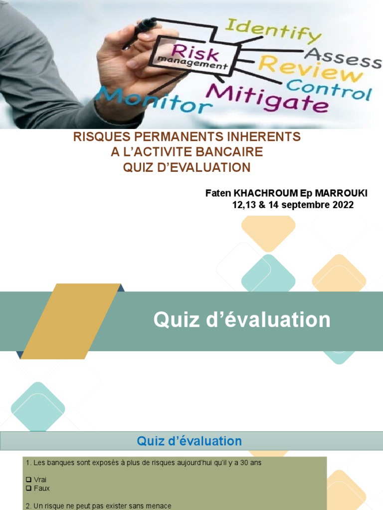 Quiz d'evaluationCDPATj3-14092022 | PDF | Risque | Gestion des risques