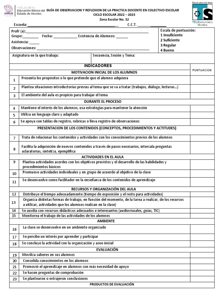 Ficha de Observación de Clase | PDF | Evaluación | Aprendizaje