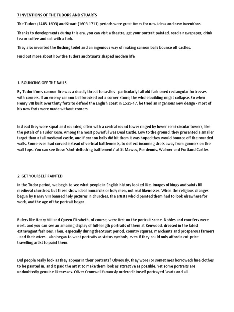 7 Inventions of The Tudors and Stuarts | PDF | Toilet | Castle