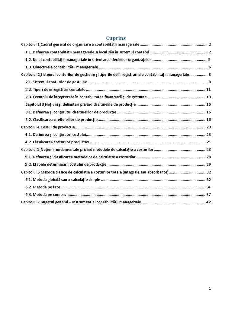 Contabilitate Manageriala Curs | PDF
