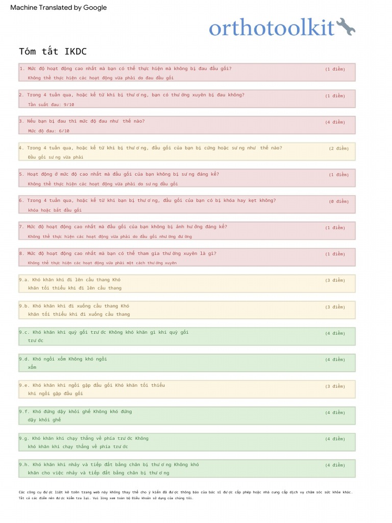 OrthoToolKit IKDC Score Report | PDF