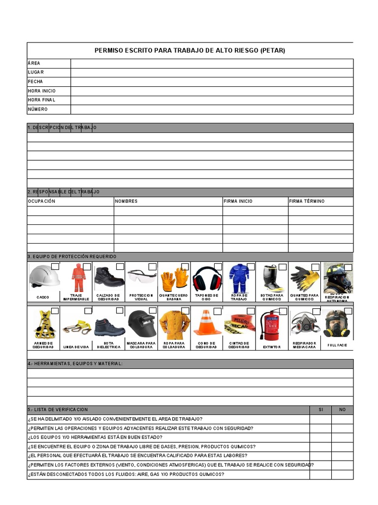 Permiso Escrito para Trabajo de Alto Riesgo (PETAR) | PDF | Soldadura | Construcción