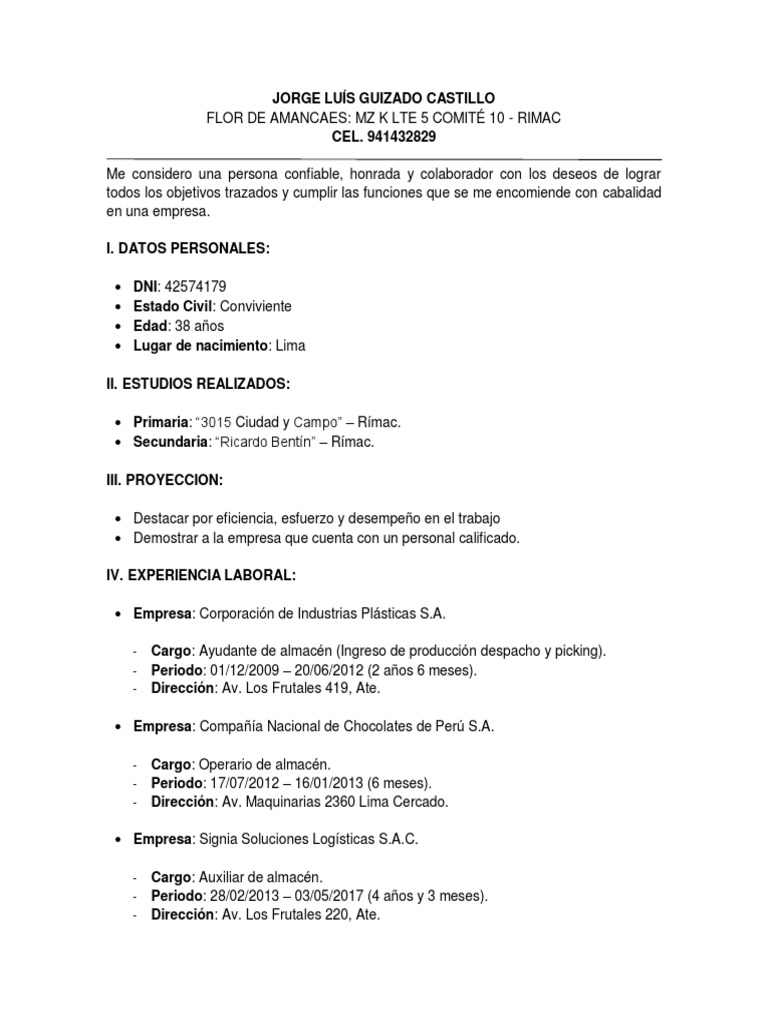 CV - Jorge Luis Guizado Castillo | PDF