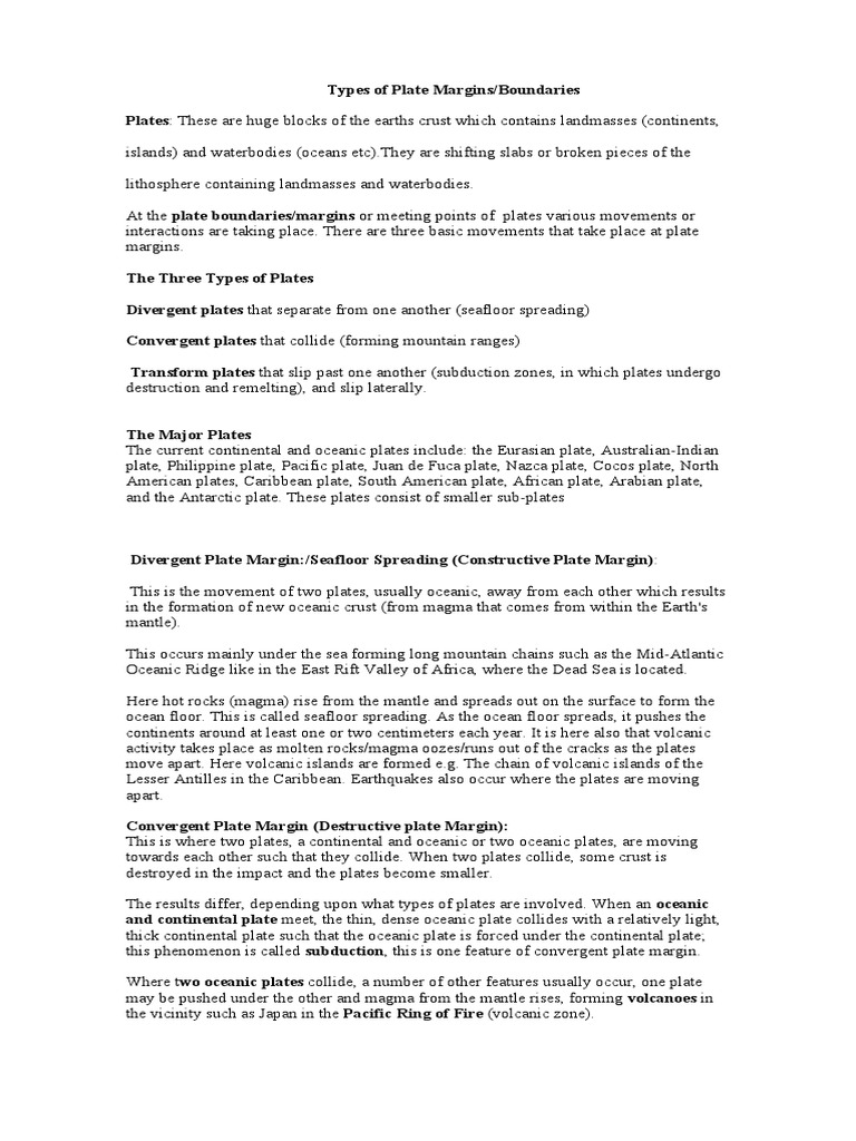 Notes On Plate Boundaries | Download Free PDF | Plate Tectonics | Volcano