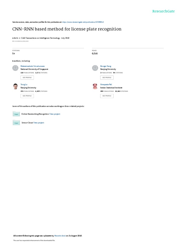 CNN-RNN Based Method For License Plate Recognition | PDF