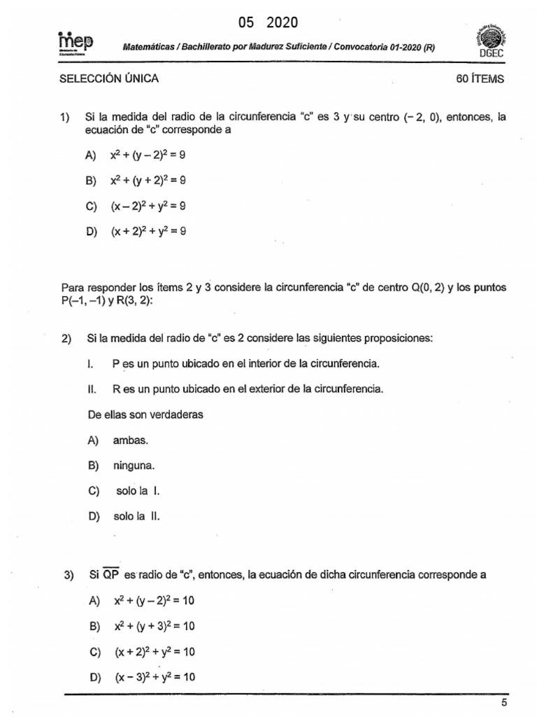 Examen R BXM Mate I 2020 | PDF