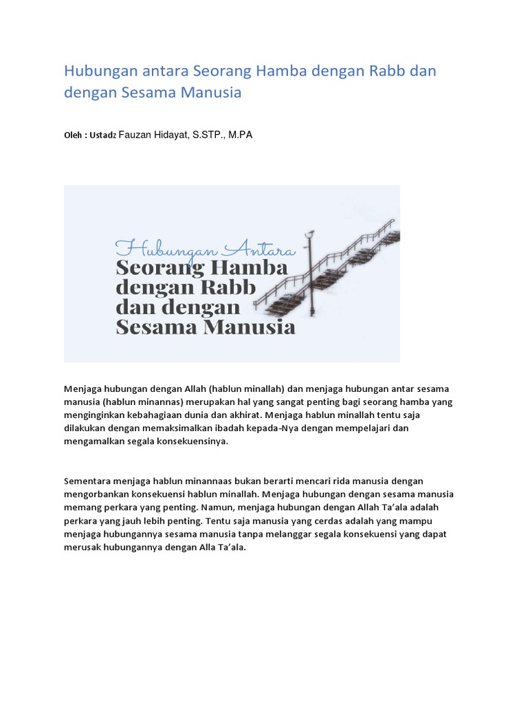 Hubungan Antara Seorang Hamba Dengan Rabb Dan Dengan Sesama Manusia | PDF