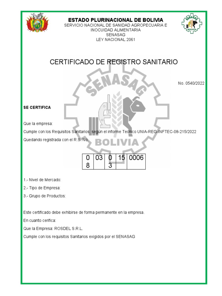 Certificado de Senasag | PDF