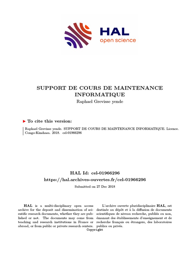 COURS DE MAINTENANCE INFORMATIQUE by Dr. YENDE R. | PDF