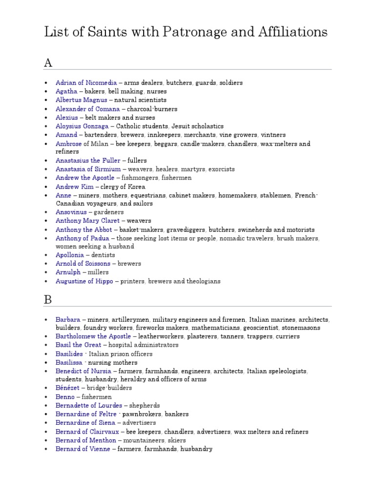 Saints and Their Patronages List | PDF | Christian Saints