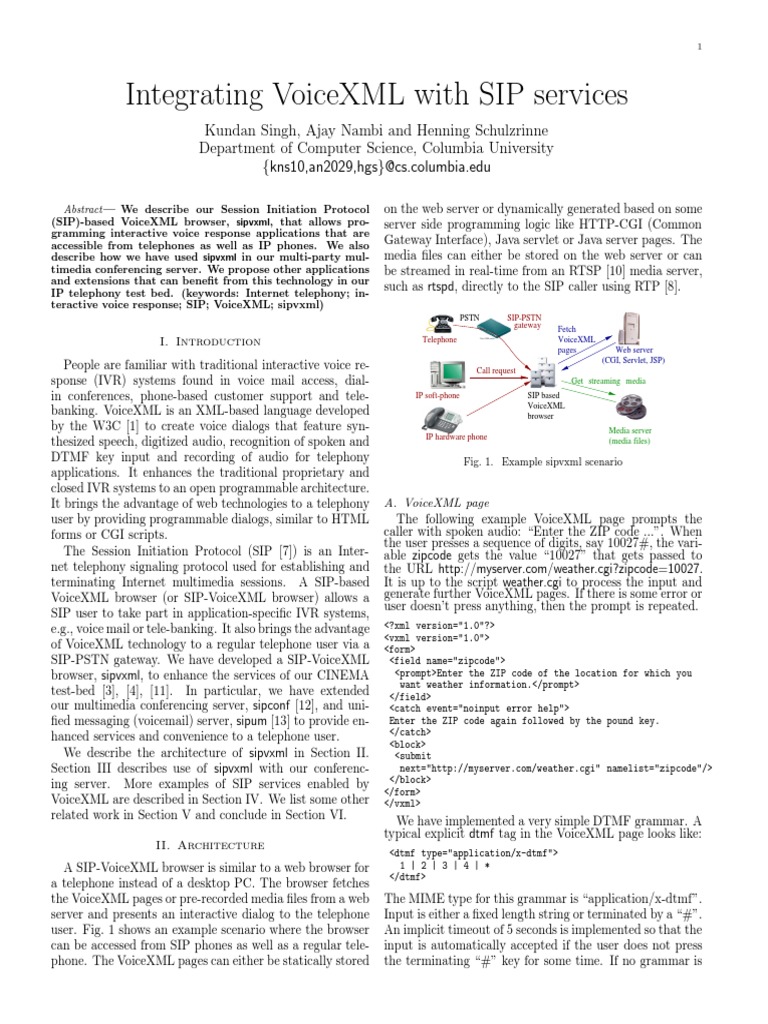 Integrating voiceXML With SIP Services | PDF | Session Initiation Protocol | Interactive Voice ...