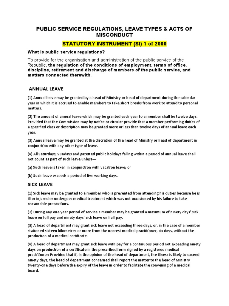 Malawi Public Service Leave Regulations | PDF | Social Science