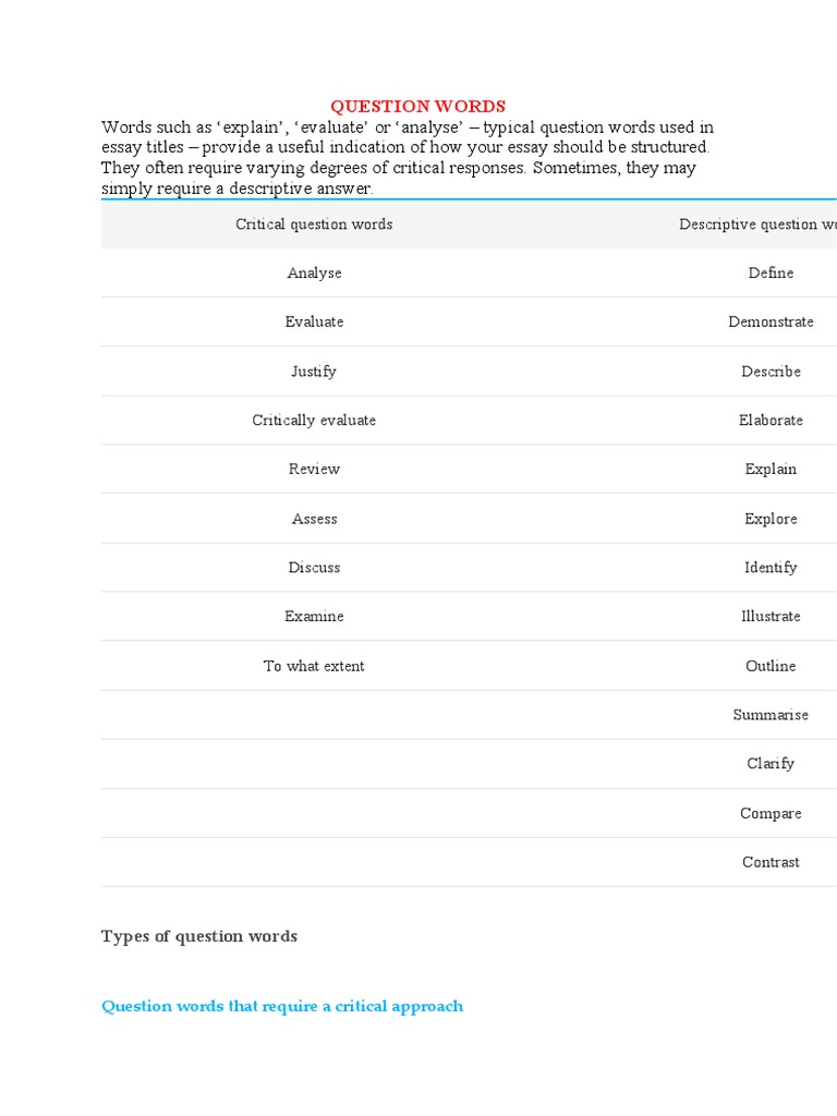 Question Words | PDF | Argument | Essays